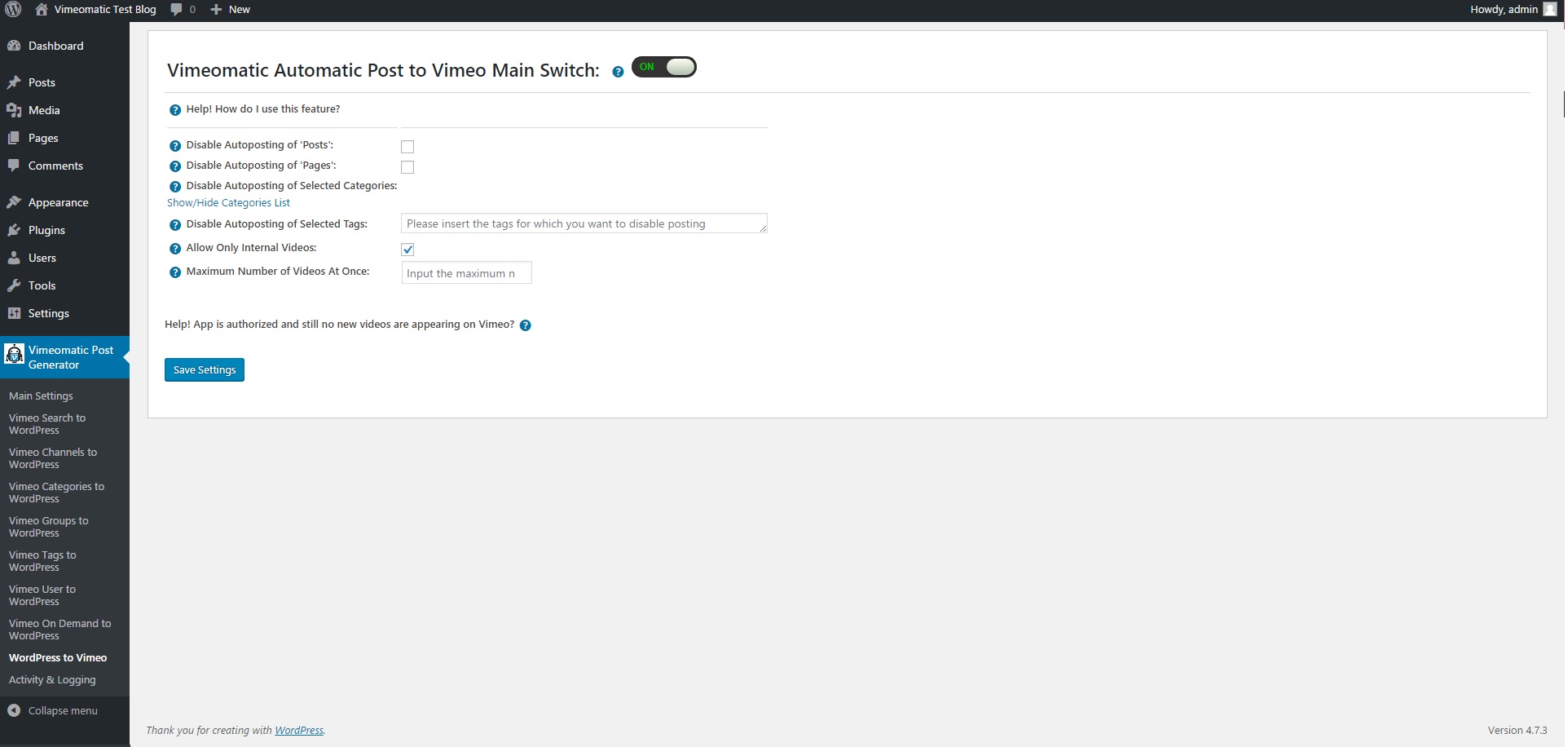 Vimeomatic Automatic Post Generator and Vimeo Auto Poster Plugin for WordPress by CodeRevolution